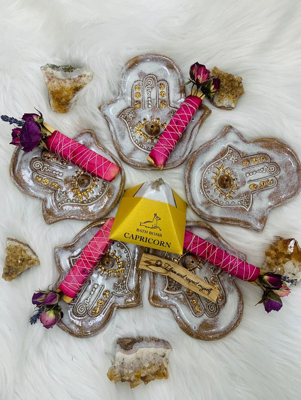 Talisman Hamsa Incense Dish with Gold - Mama Wunderbar