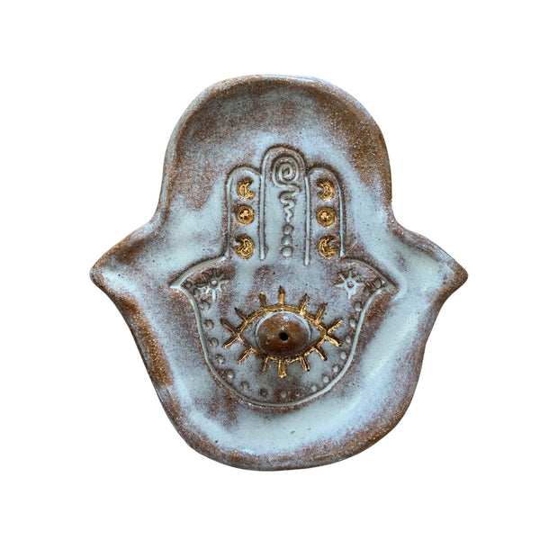 Talisman Hamsa Incense Dish with Gold - Mama Wunderbar